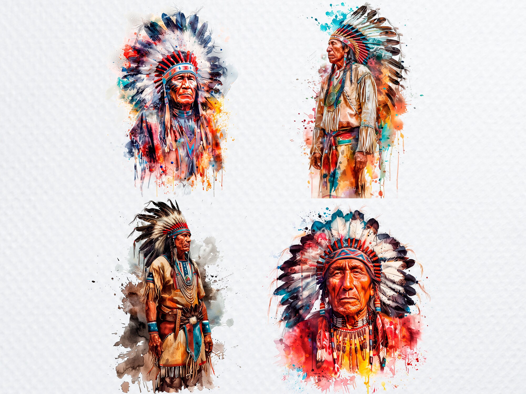 16 Native American Indian Chief PNG Clipart, Printable Watercolor ...