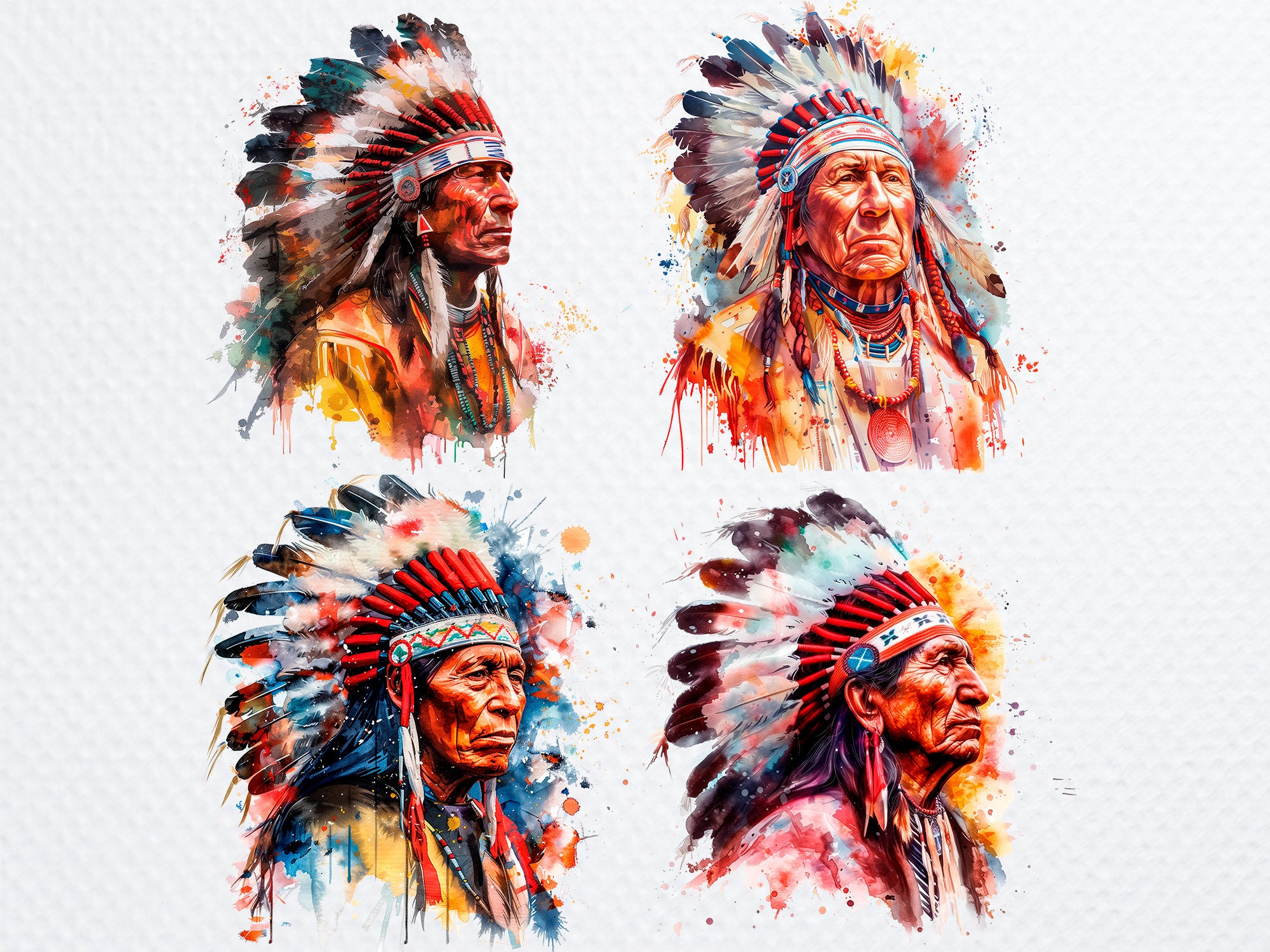 16 Native American Indian Chief PNG Clipart, Printable Watercolor ...