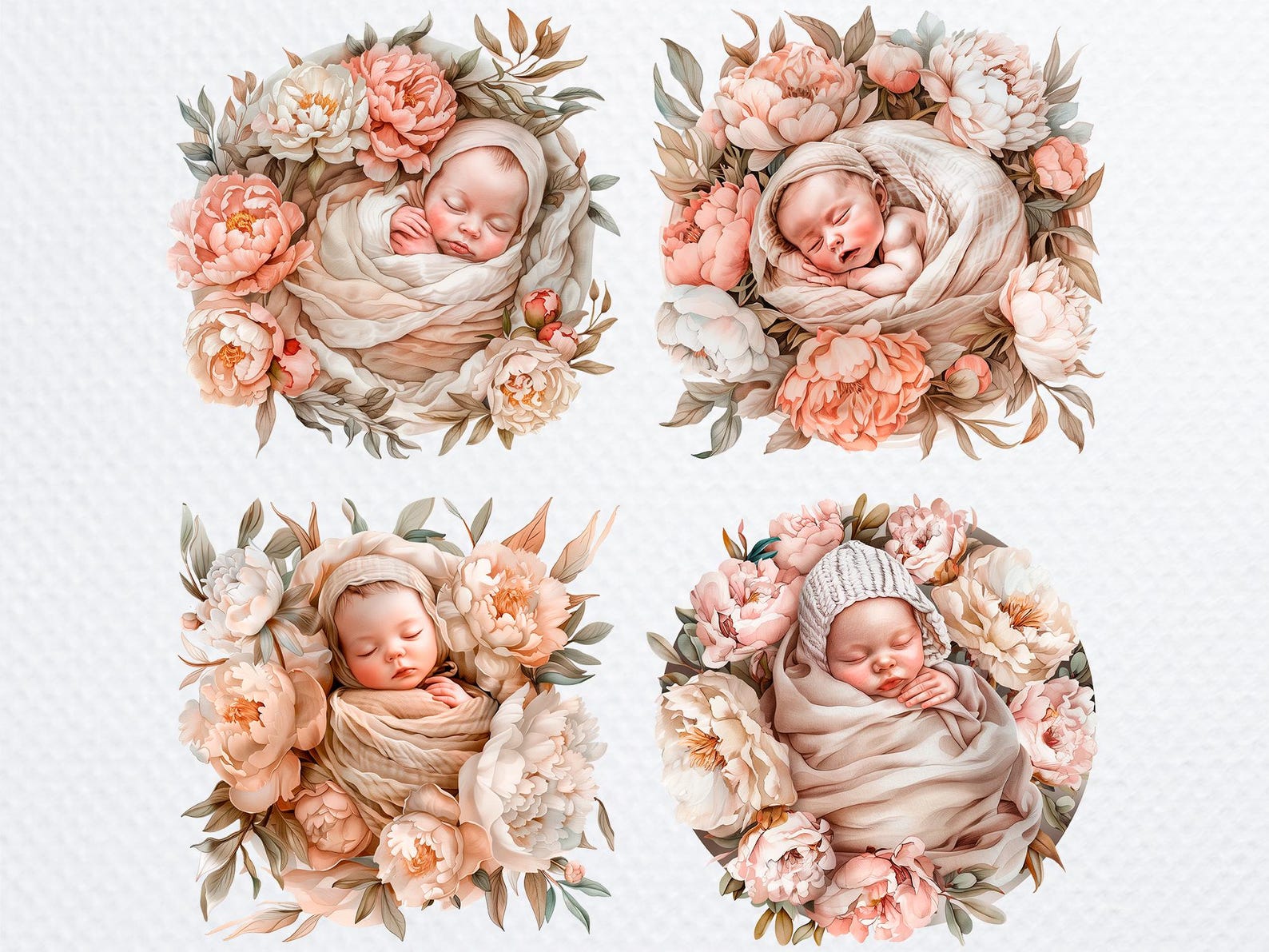 12 Baby in Flowers PNG Bundle, Baby Shower Printable Watercolor Clipart ...