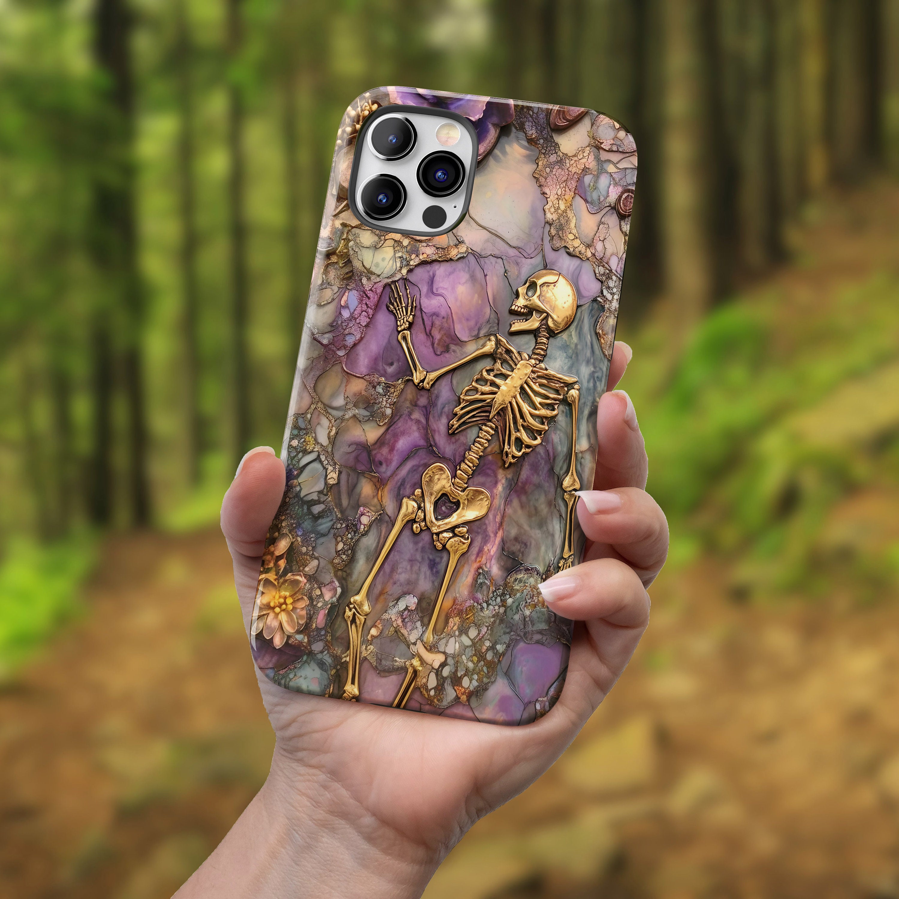 Skeleton and Geode Design Tough Phone Case, Unique Artistic iPhone Case ...