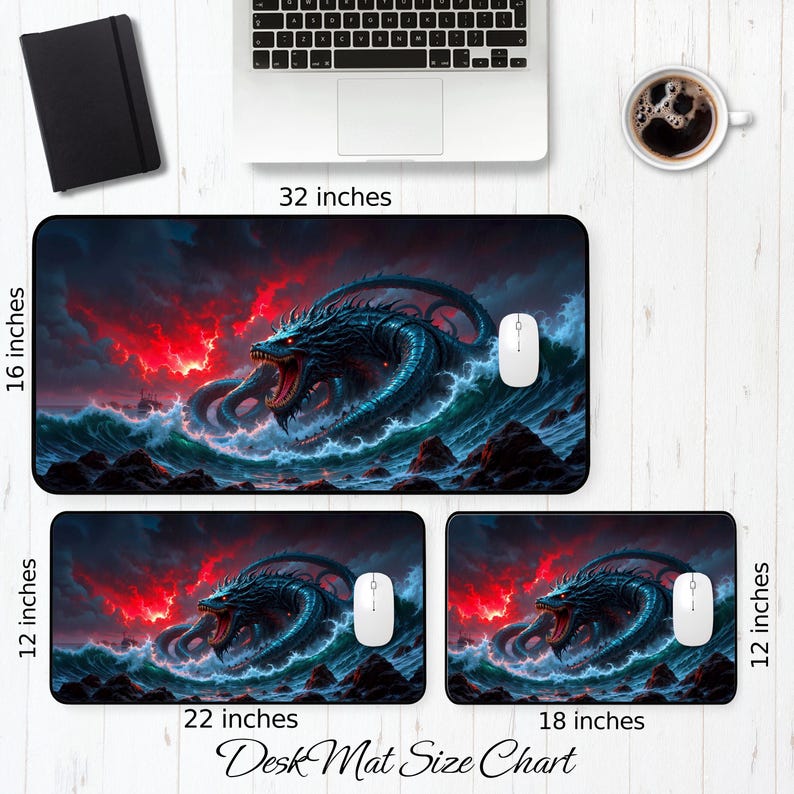 Sea Serpent Desk Mat, Fantasy Dragon Gaming Mousepad, Mythical Desk Pad ...
