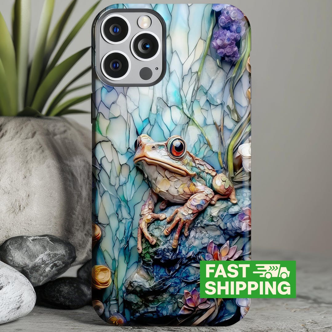 Whimsical Frog Art Phone Case, Aesthetic Nature Scene Phone Cover, Cute ...