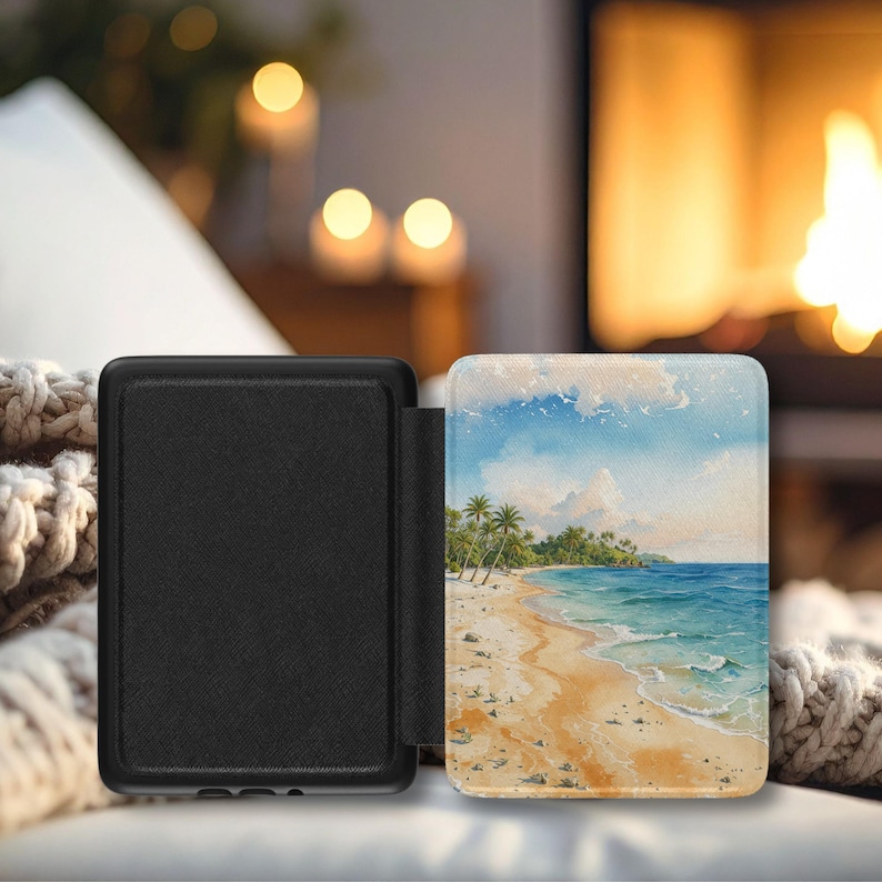 Watercolor Beach Kindle Case With Palm Tree Island Design, Gen 12 ...