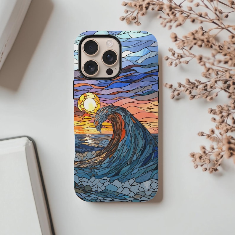 Ocean Surf Stained Glass Mosaic Style Tough Phone Case, Boho Coastal ...