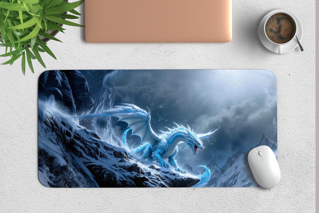 Ice Dragon Gaming Desk Mat, Fantasy Desk Pad, Aesthetic Mousepad ...