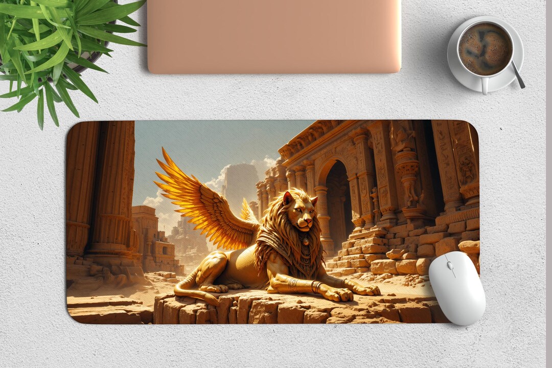 Golden Griffin Desk Mat, Fantasy Gaming Mousepad, Mythical Creature ...