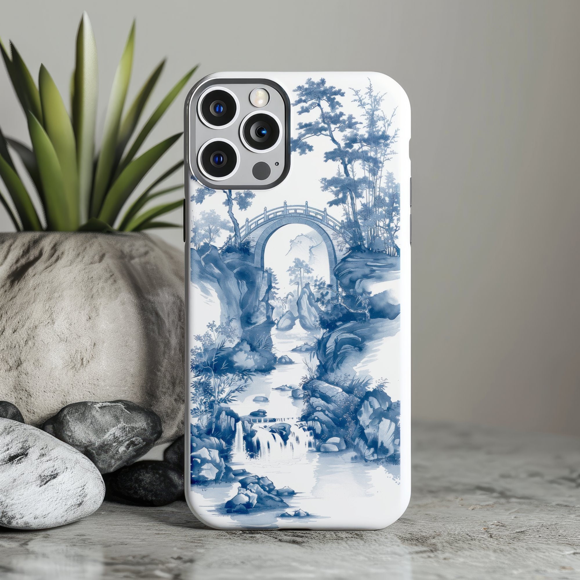Delft Blue Chinoiserie Tough Phone Case, Elegant White and Blue Design ...