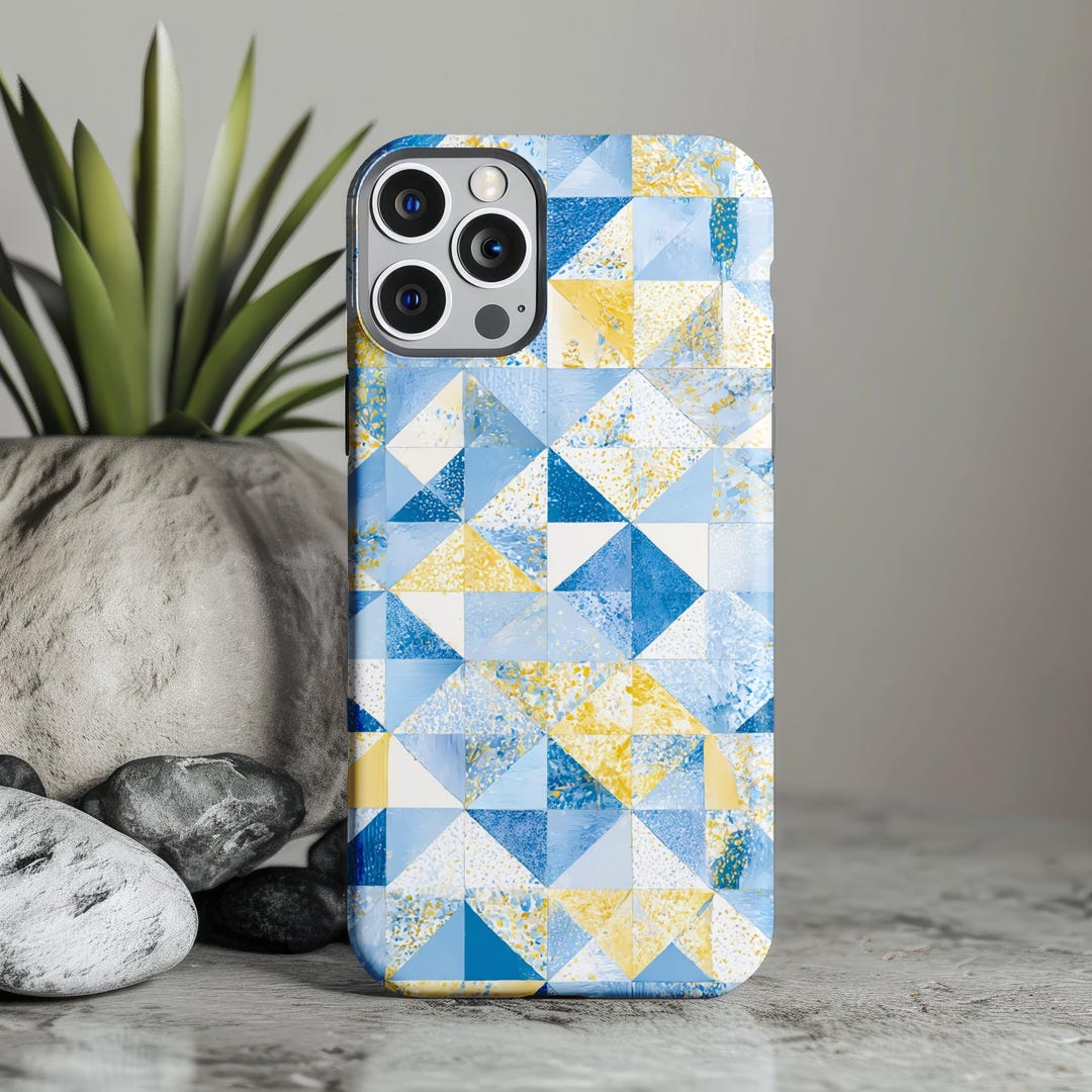 Boho Chic Tough Phonecase, Cottagecore Patchwork, Artistic Triangles ...