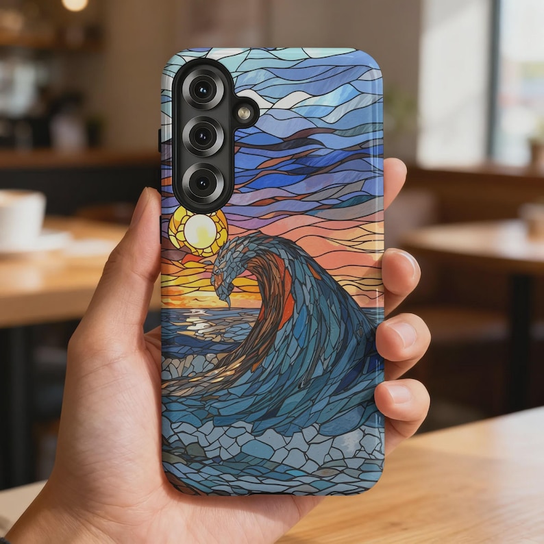 Ocean Surf Stained Glass Mosaic Style Tough Phone Case, Boho Coastal ...