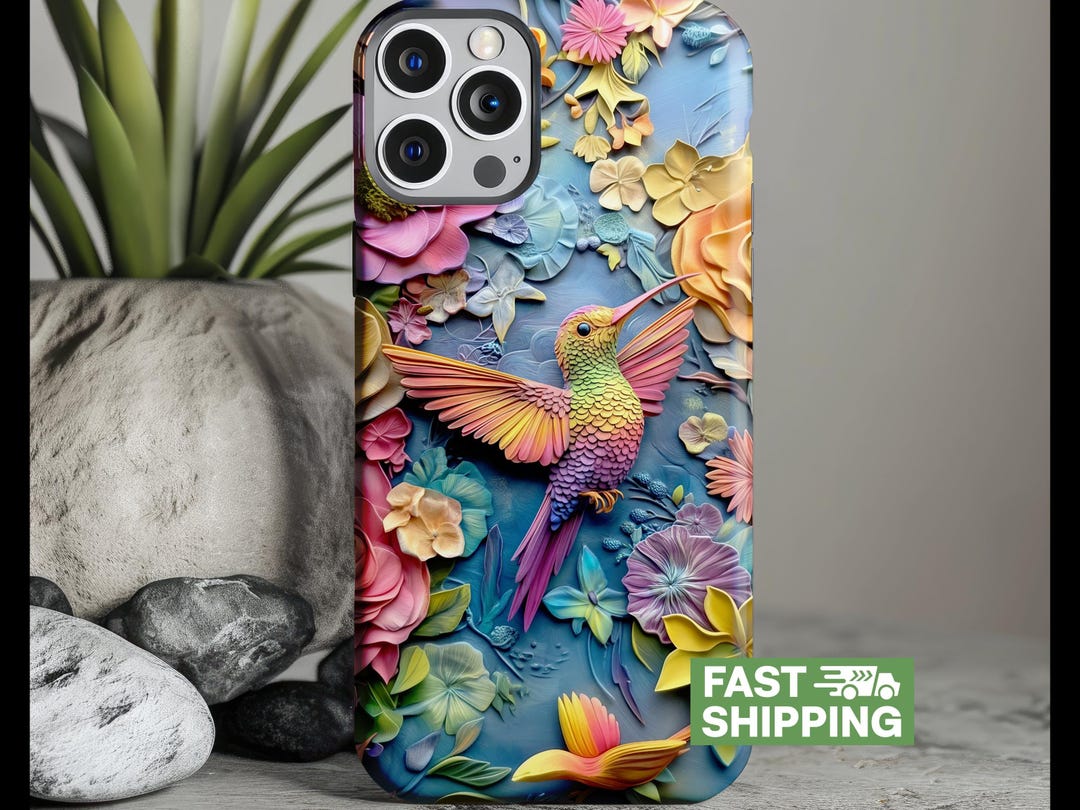 Colorful Floral Hummingbird Tough Phone Case, Artistic Nature Phone ...
