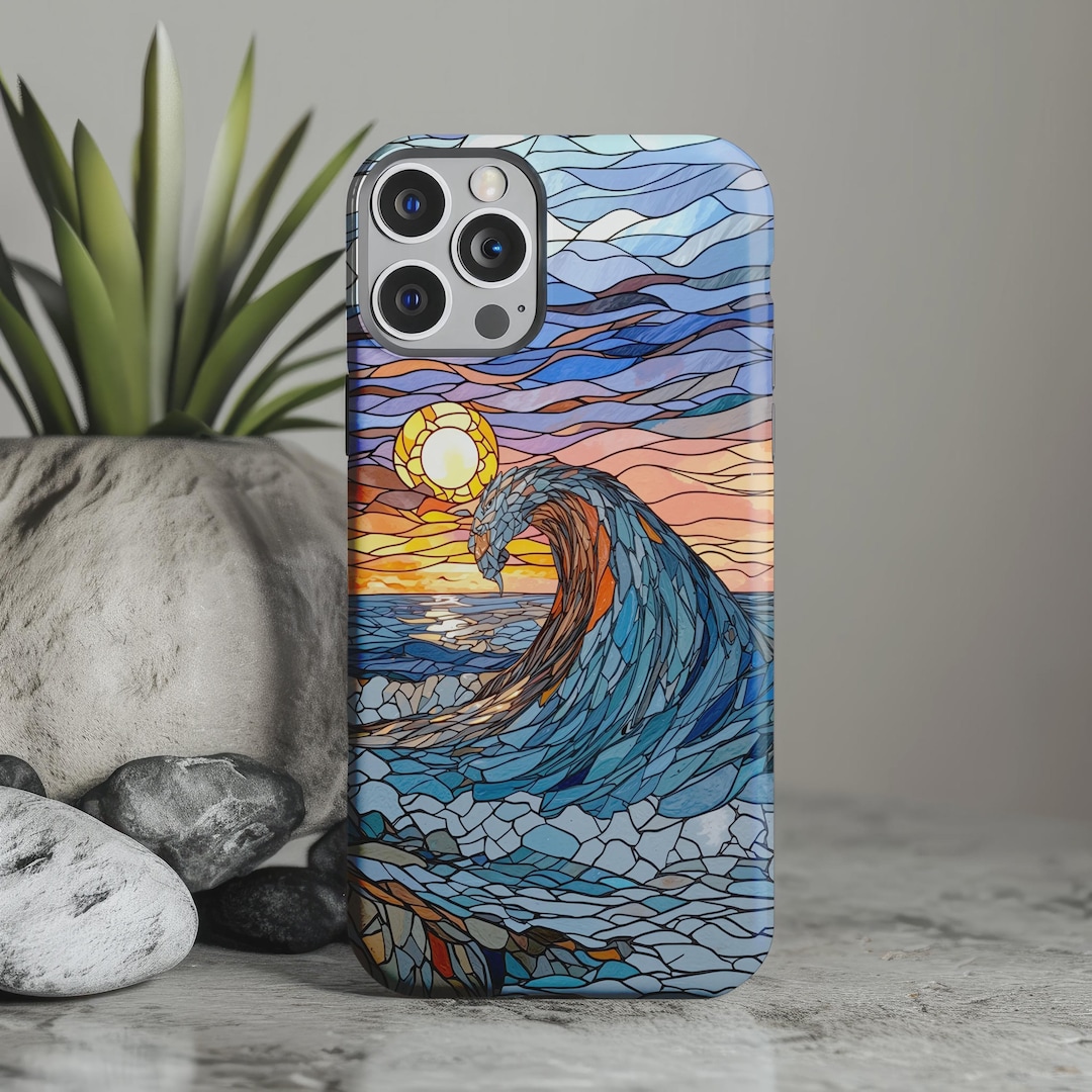 Ocean Surf Stained Glass Mosaic Style Tough Phone Case, Boho Coastal ...