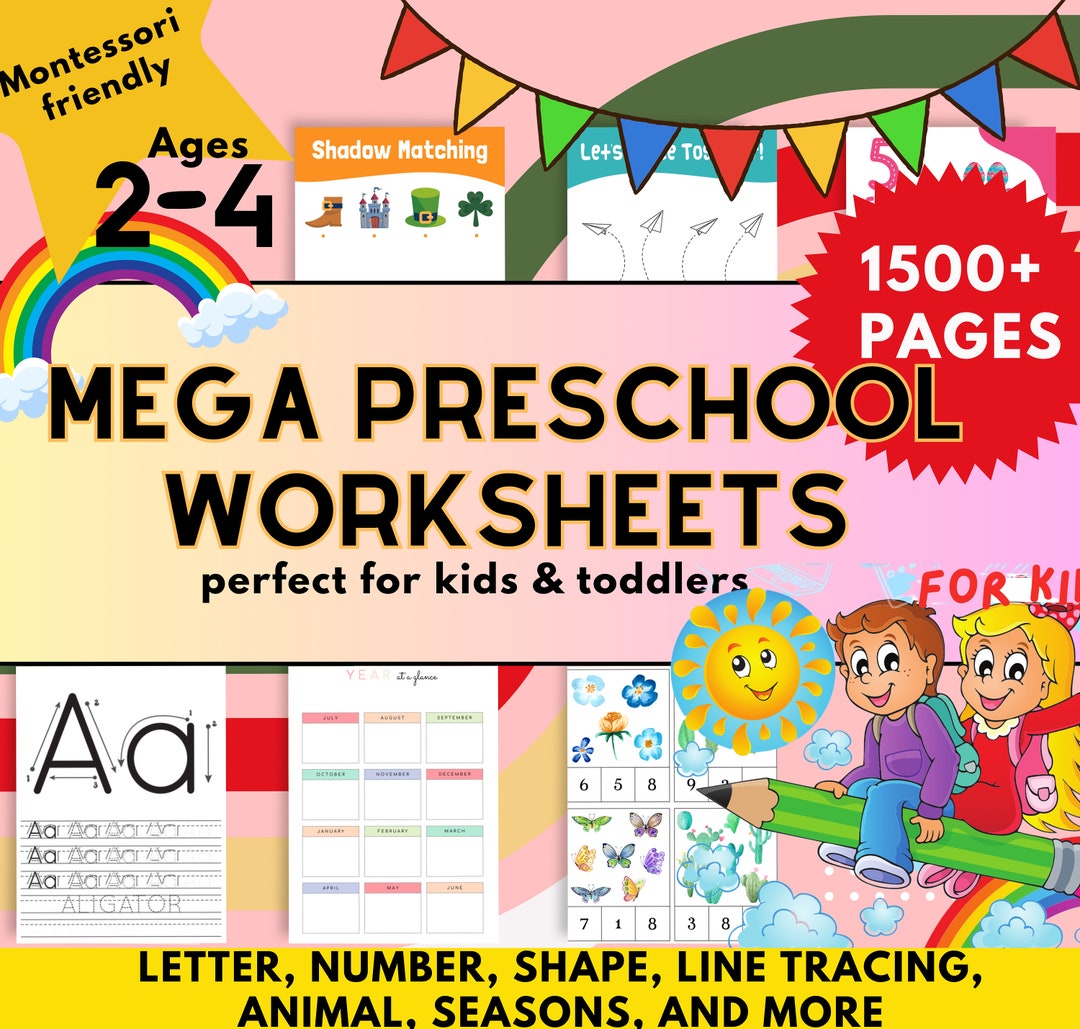 Preschool Pre-k Kindergarten Learning Mega Bundle 1500 Page Activity Worksheets Coloring Color ...