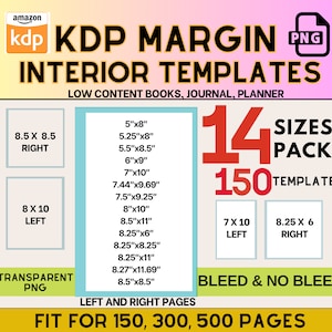 14 Sizes KDP Interior Templates for Margins - 5" X 8 to 8.25" X 11 ...