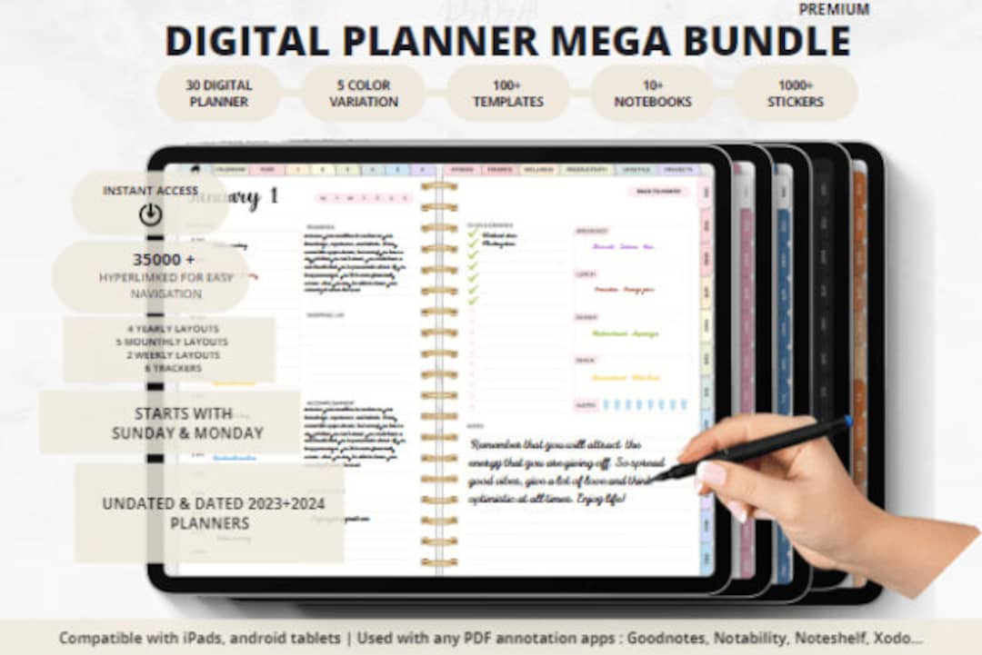 MEGA Bundle Ditigal Planner Hyperlink 2023 2024 Undated iPad Goodnotes ...
