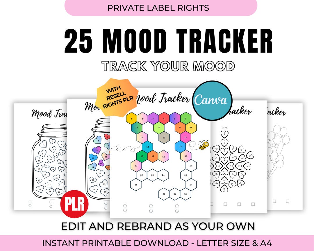 25 Mood Tracker PLR Bundle Editable Journal Pages Monthly Journal ...