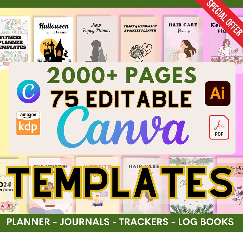 75 CANVA Editable Templates for KDP Interior, Journals, Digital ...