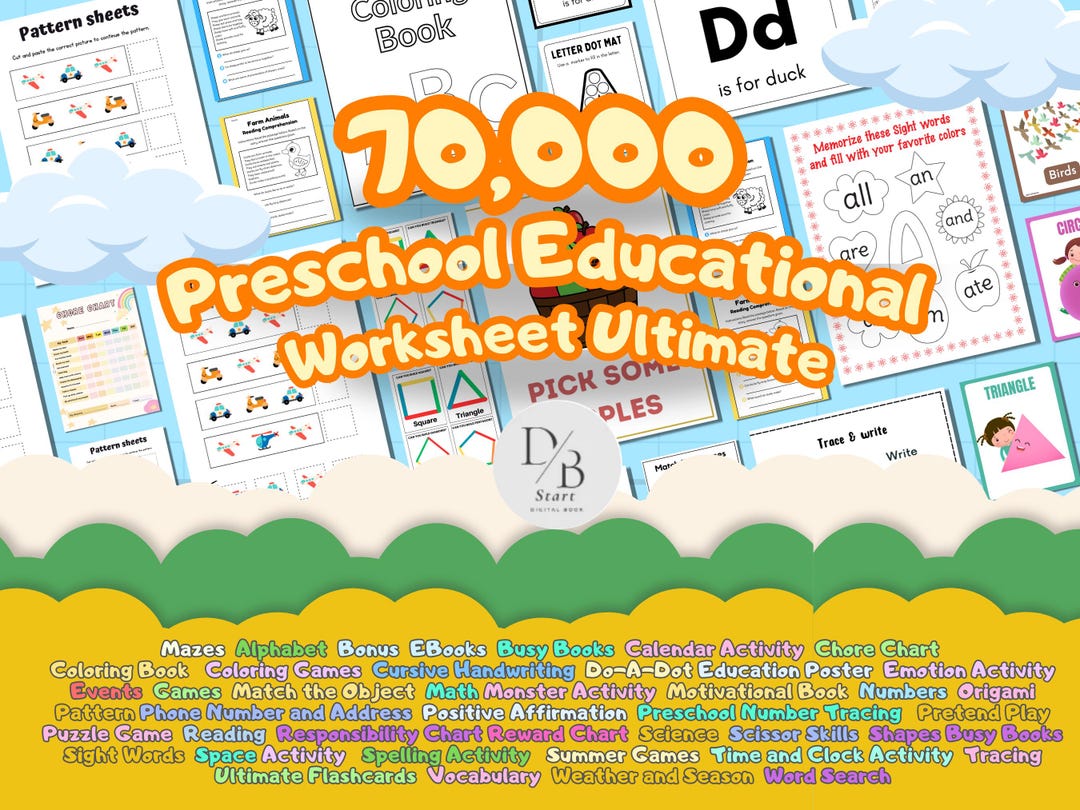 70000 Preschool Pre-k Kindergarten Learning Bundle, Activity Worksheets ...