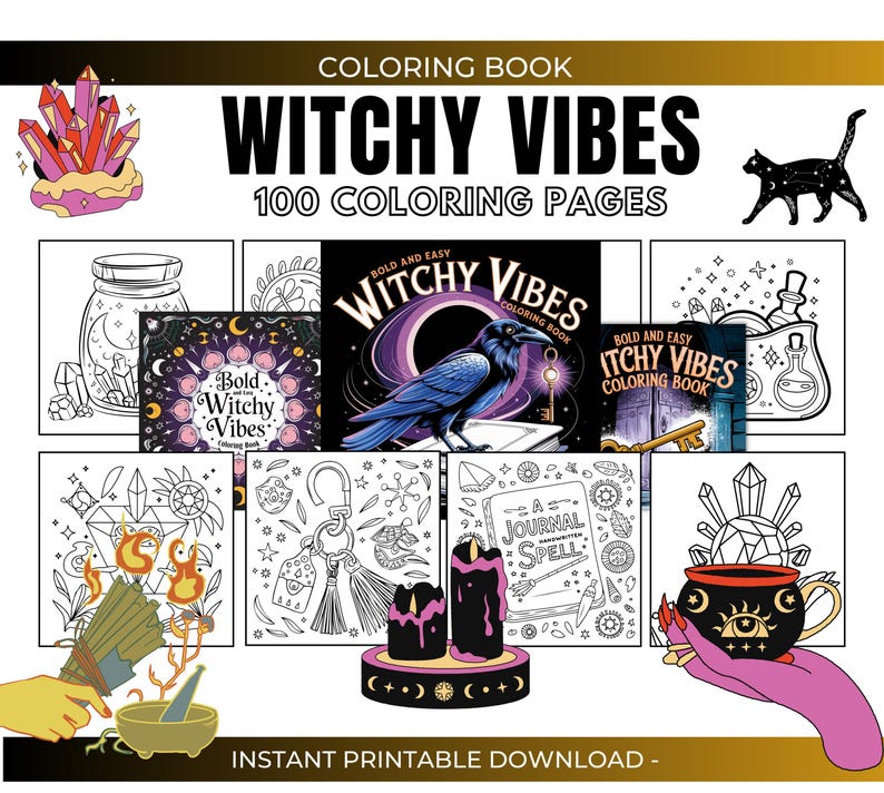 Bold & Easy Witchy Coloring Pages | Instant Download PDF Printable ...