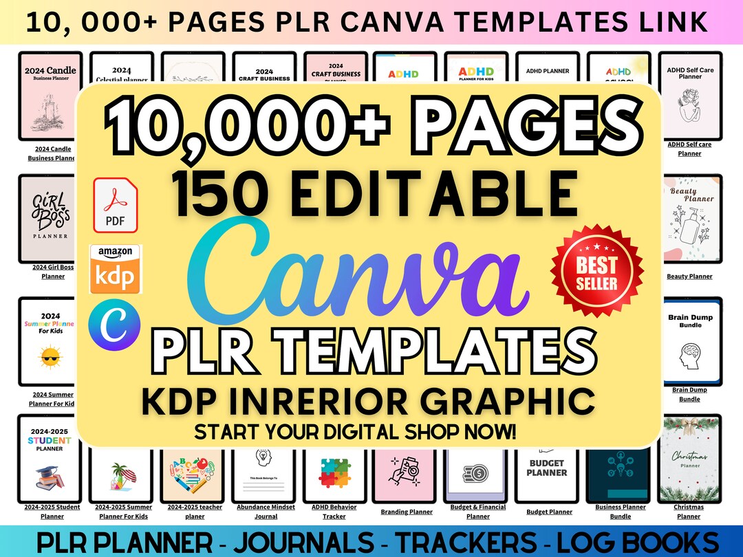 PLR Planner Templates 10000+ Canva Editable KDP Interior Combo Graphic ...