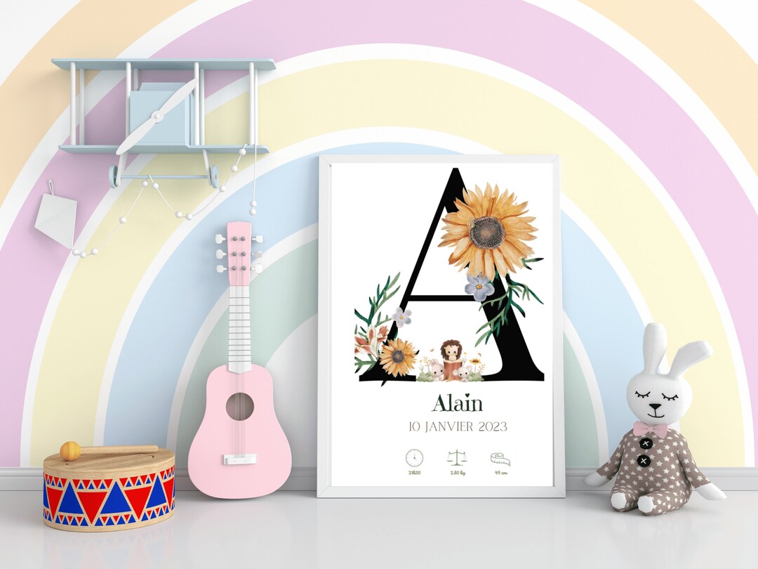 Personalized Decorative Poster With First Name Letter, Weight, Time ...