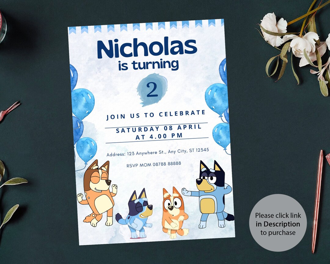 Bluey Birthday Invitation Bluey and Bingo Birthday - Etsy UK