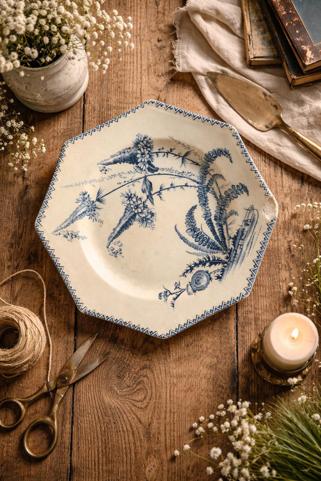Antique Clairefontaine “indiana” Cake Plate – Blue Ironstone ...