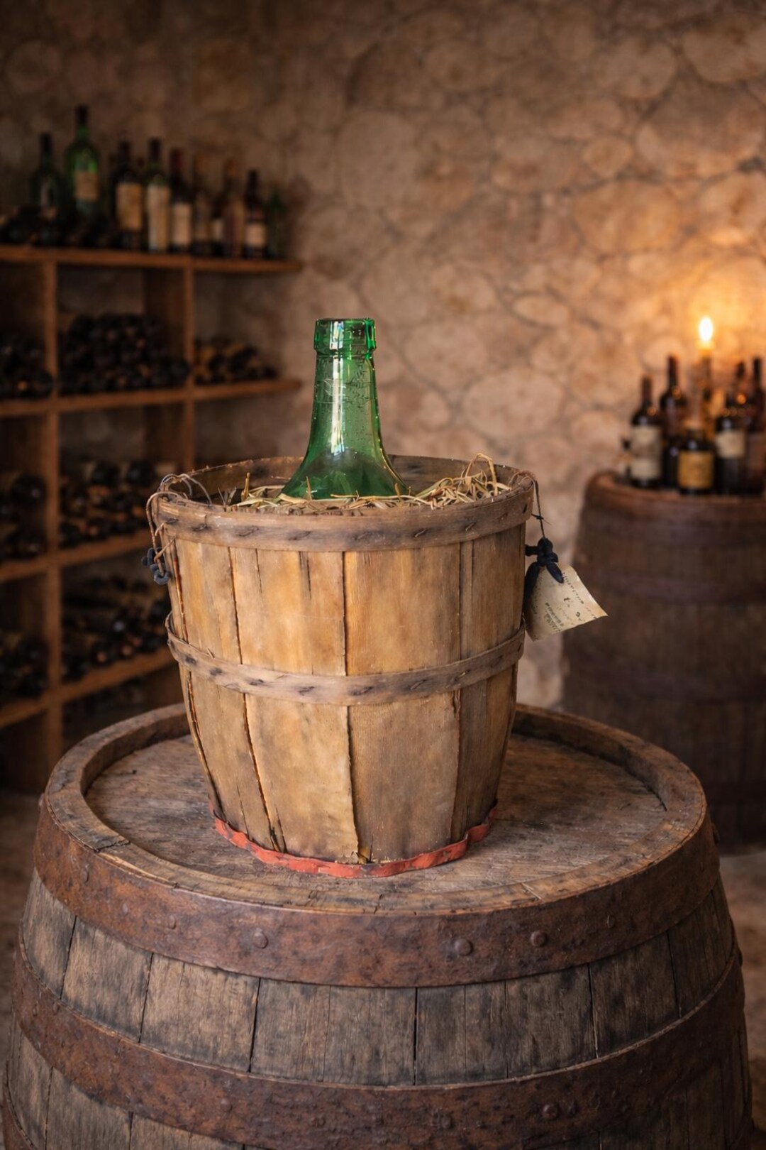 Antique 10L Green Glass Demijohn With Wooden Basket – Vintage ...