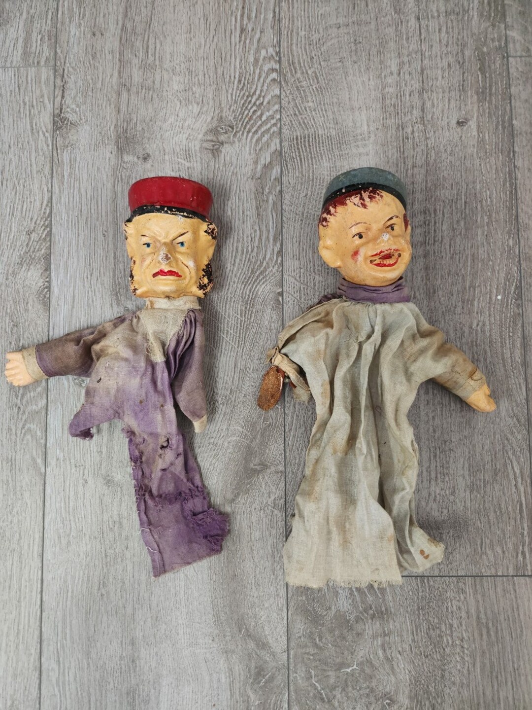 Pair of Antique Guignol Puppets – Boiled Paper, Circa 1920, Lyon France ...