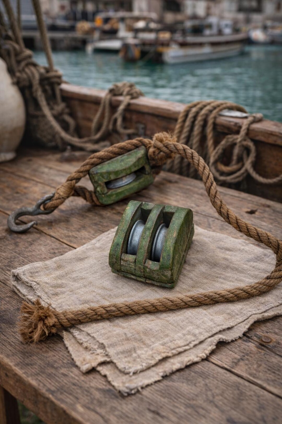 Set of Antique Wooden Marine Pulleys – Single and Double Pulleys – Hemp ...