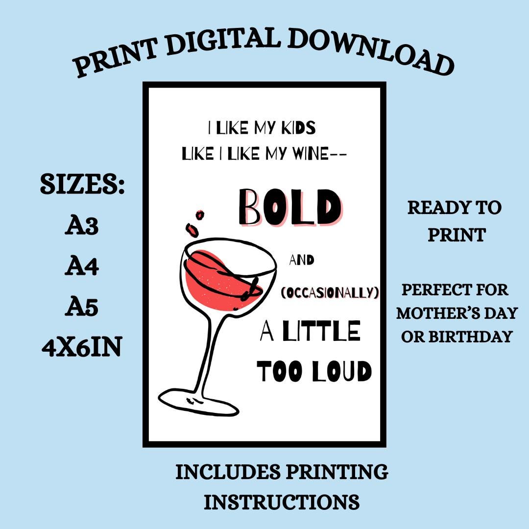 Wine Mom Wall Art - Digital Download for Mother's Day and Moms Who Love ...