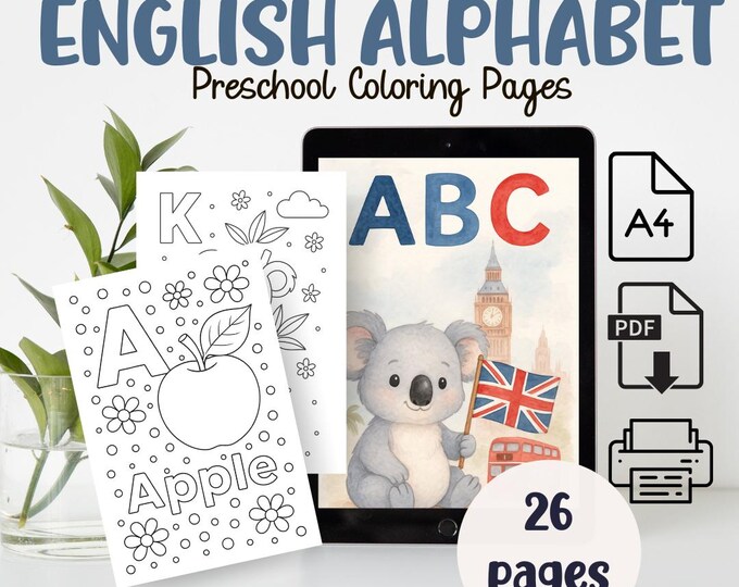 Printable English Alphabets With Related Pictures Coloring Workbook ...