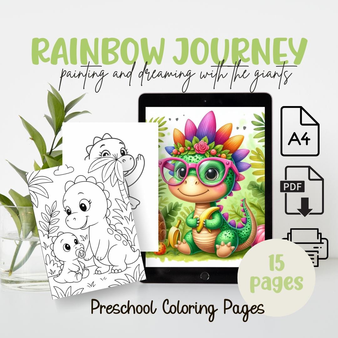 Dinosaur Coloring Pages for Kids – Rainbow Dino Printable PDF – Fun ...