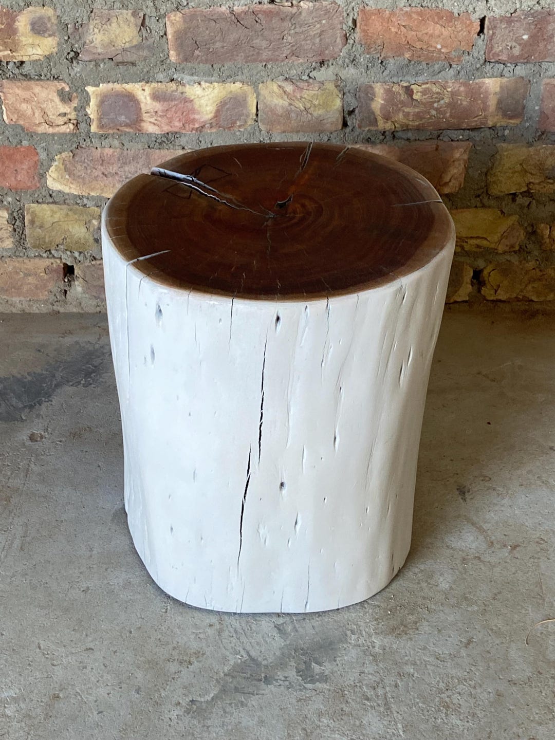Tree Stump Side Table Modern Round White Finish Wood End Table for ...