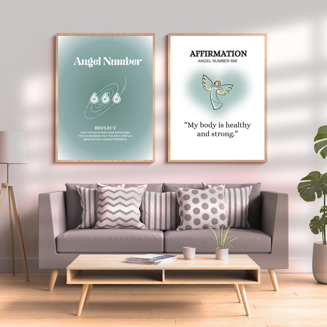 Angel Numbers 666 Poster, Aura Poster Set of 2print, Positive ...