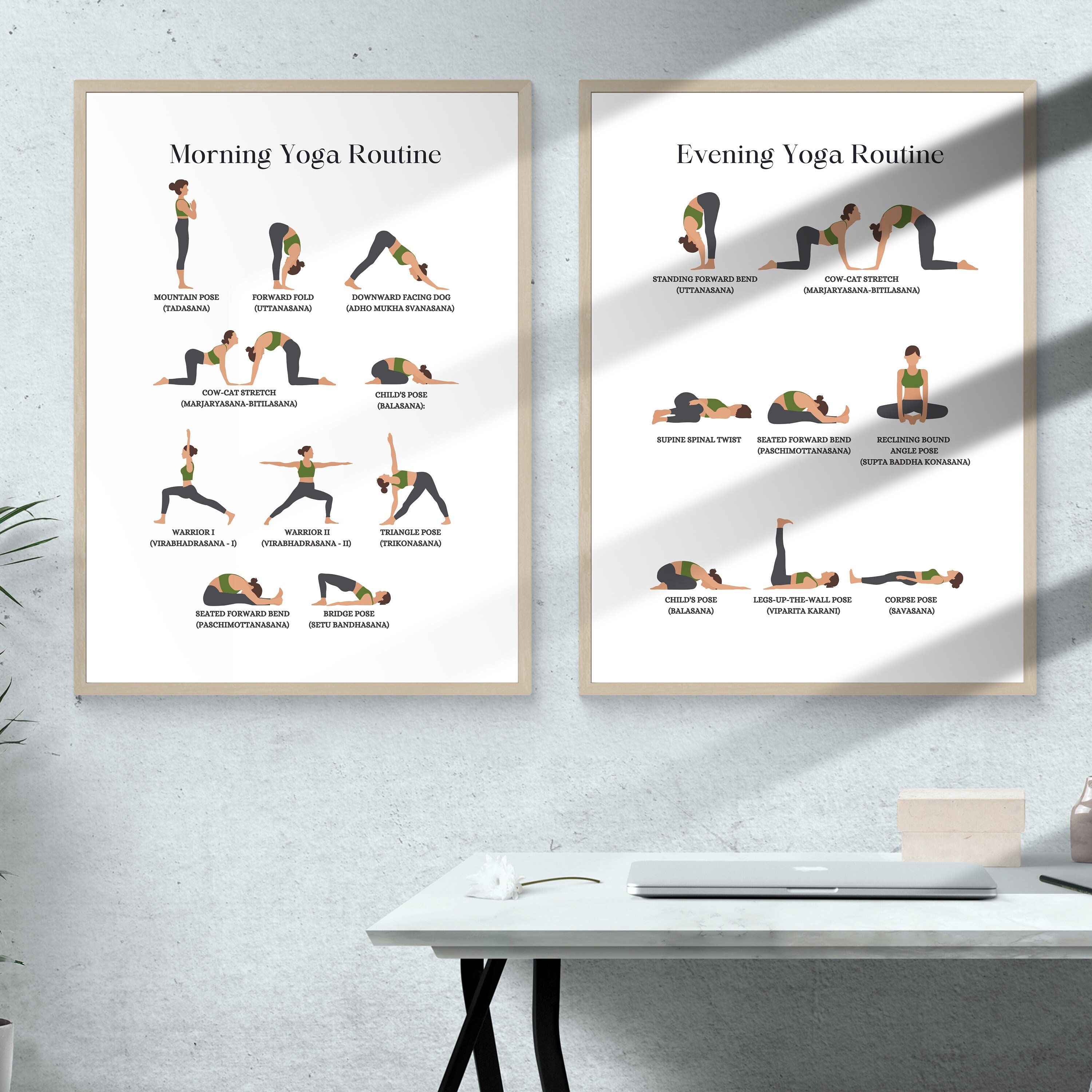 Morning and Evening Yoga Routine Set of 2 Bundle, Yoga Poses Printable ...