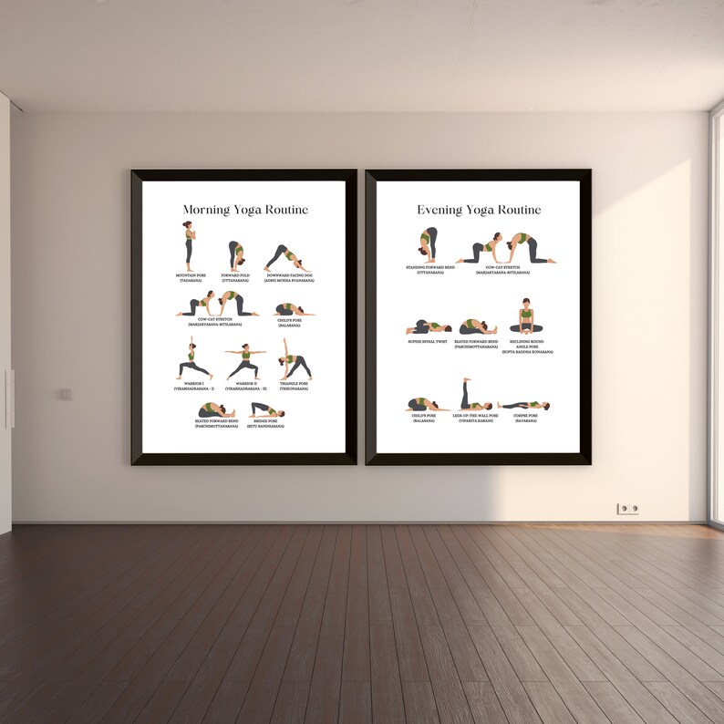 Morning and Evening Yoga Routine Set of 2 Bundle, Yoga Poses Printable ...