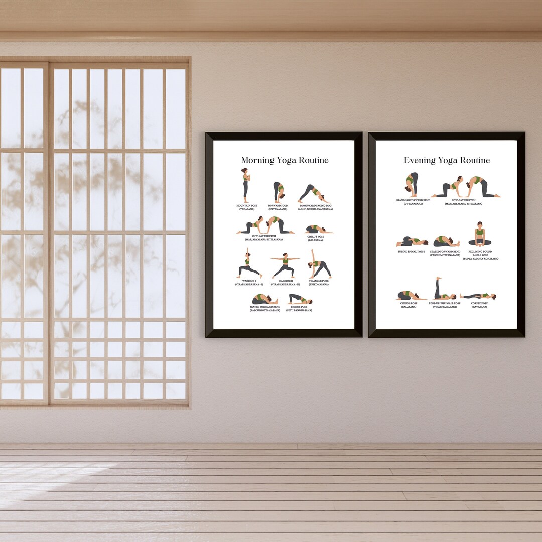 Morning and Evening Yoga Routine Set of 2 Bundle, Yoga Poses Printable ...