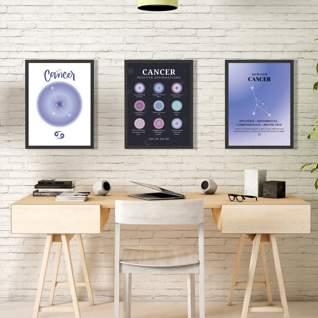 Cancer Zodiac Poster Set of 3, Star Sign Wall Art, Gradient Poster ...