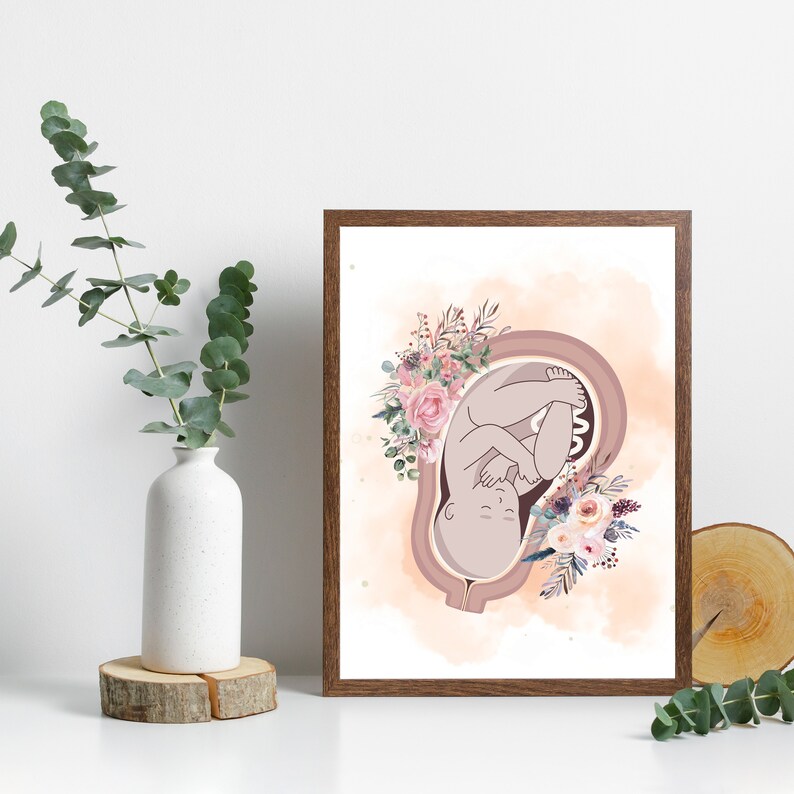 Floral Womb Art Print, Pregnancy Womb Art, Flower Fetus Anatomy Poster ...