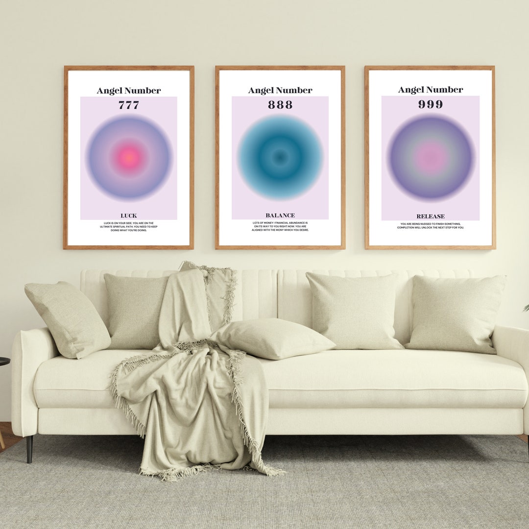 Angel Numbers 777, 888, 999 Set, Gradient Wall Art, Aura Angel Number ...