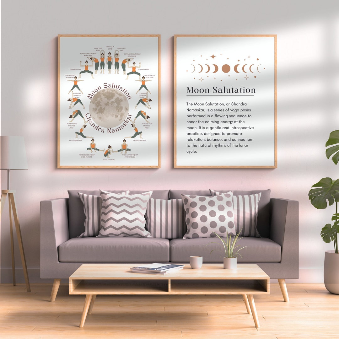 Moon Salutation Yoga Poses Art Print, Namaste Definition, Yoga Poster ...
