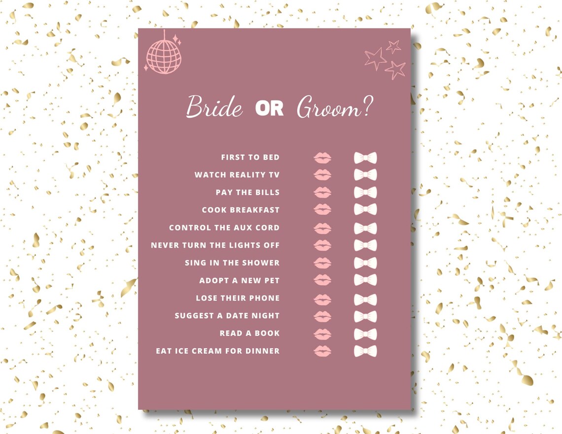 Bride or Groom Game: Bachelorette Party Bridal Shower (digital Download ...