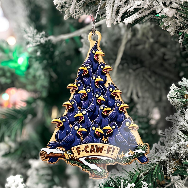 Acrylic F-CAW-F! Screaming Crow Christmas Ornament, Funny Corvid Tree ...
