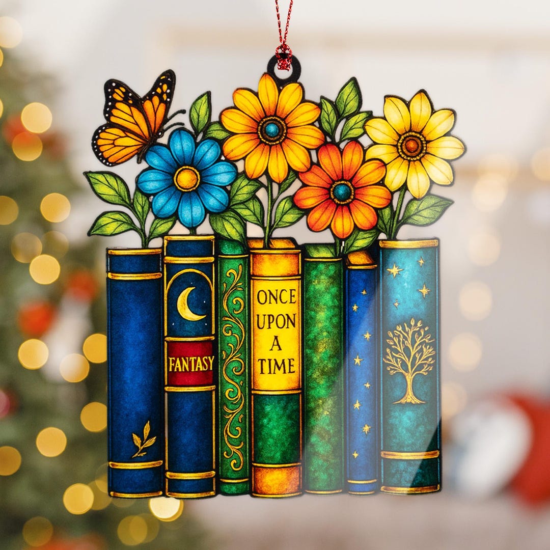 Floral Book Stack Acrylic Ornament | Librarian Reader Gift | Butterfly ...