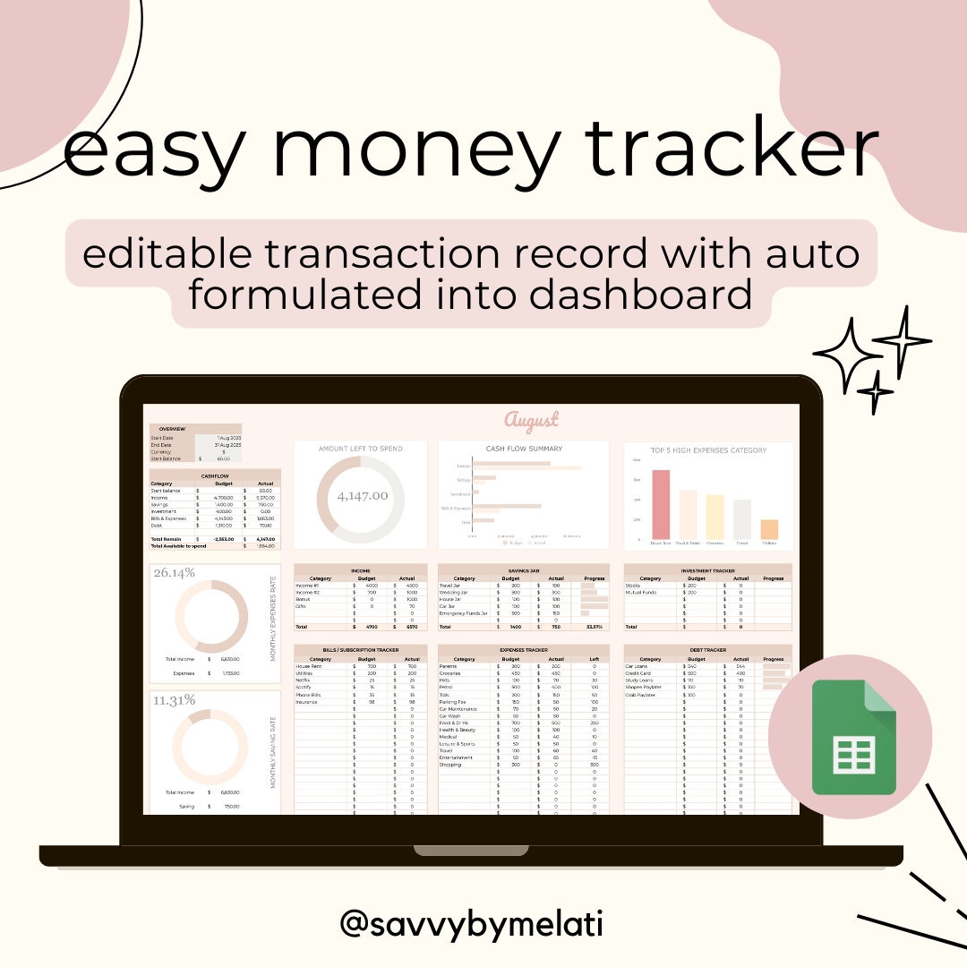 Monthly Money Tracker Easy Budgeting Spreadsheet Monthly - Etsy