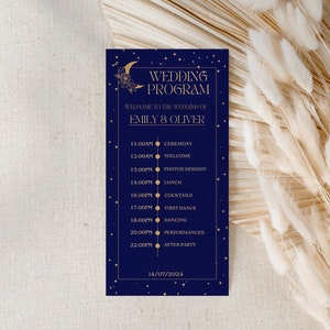 Celestial Wedding Program Template, Moon Wedding Day Timeline, Stars Program, Cosmic Celestial ...