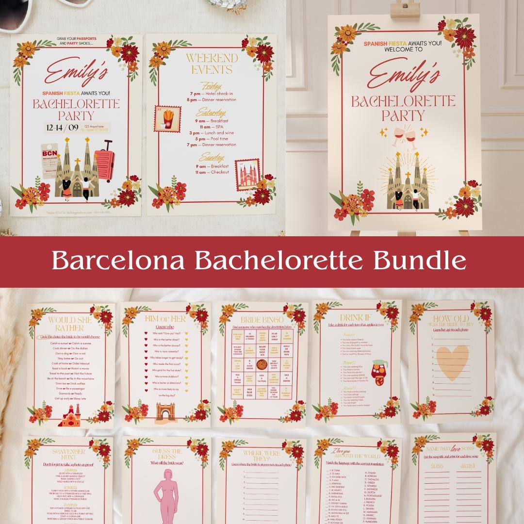 Barcelona Bachelorette Weekend Bundle, Invitation, Itinerary, Welcome ...