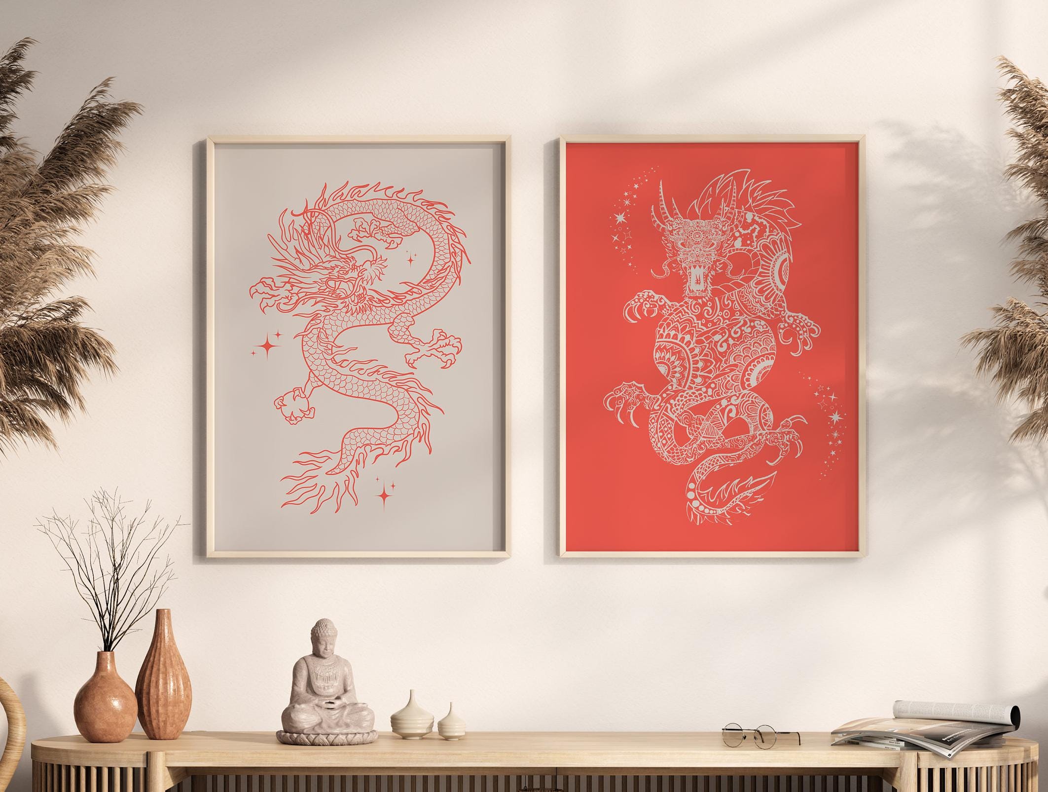 Year of the Dragon Wall Art Set, Printable Chinese Dragon Prints for ...