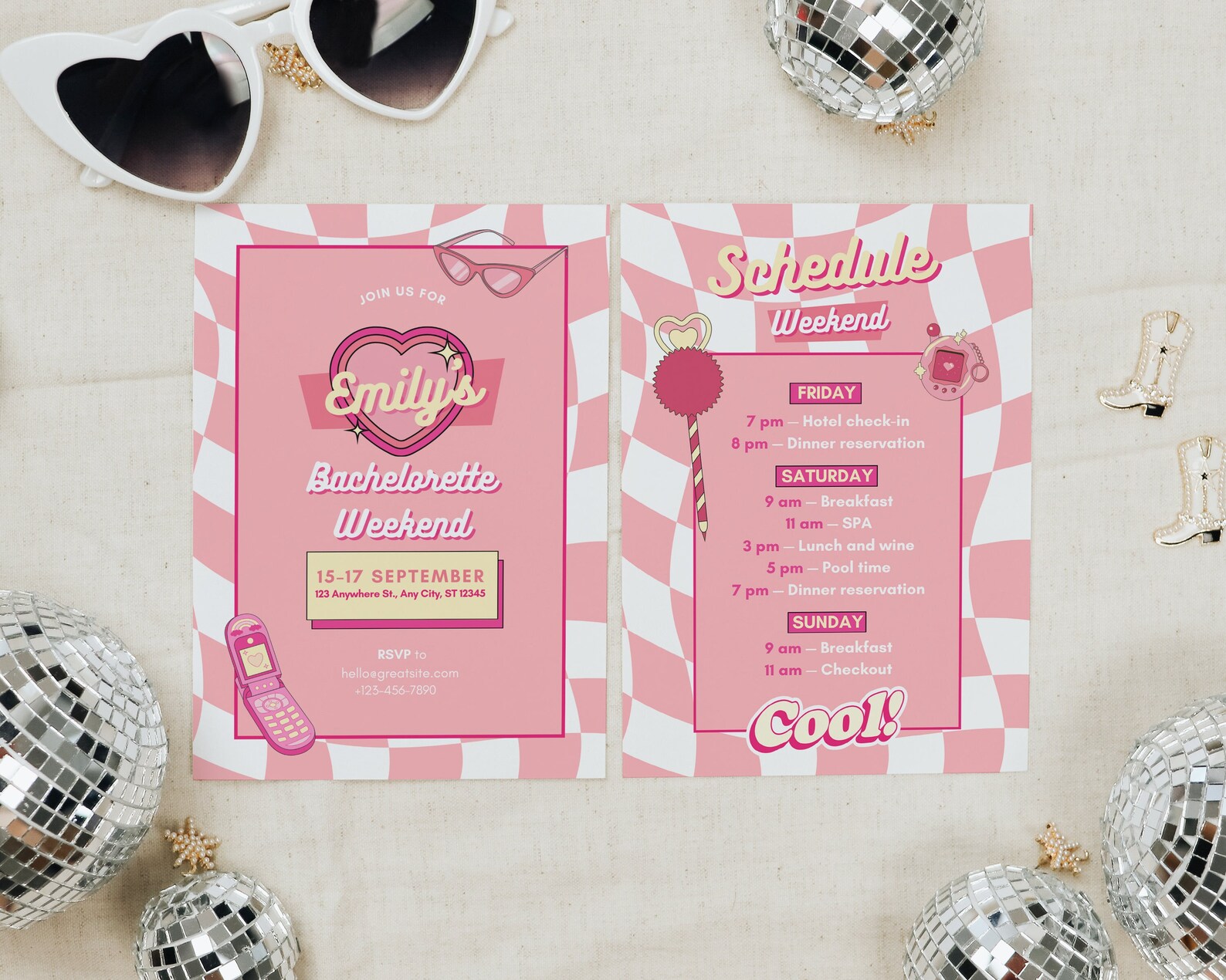 Y2K Bachelorette Invitation & Itinerary Template, Retro Bachelorette ...