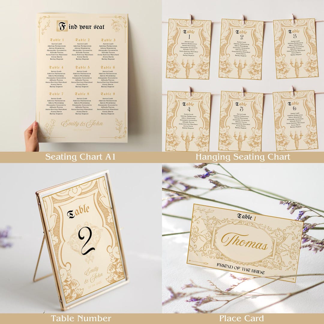Fairytale Wedding Seating Chart Template Bundle, Fantasy Sign, Table ...